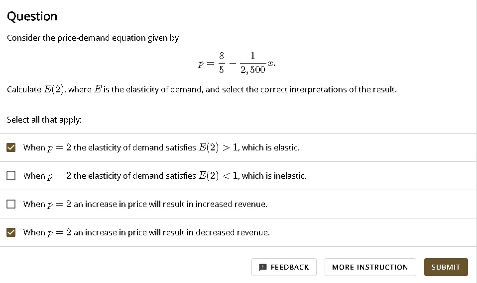 question consider the price demand equation given by 8 p 1 2500 ...