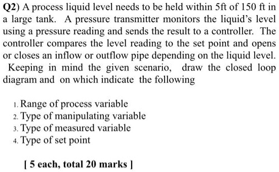 [GET ANSWER] Q2) A process liquid level needs to be held within 5ft of ...