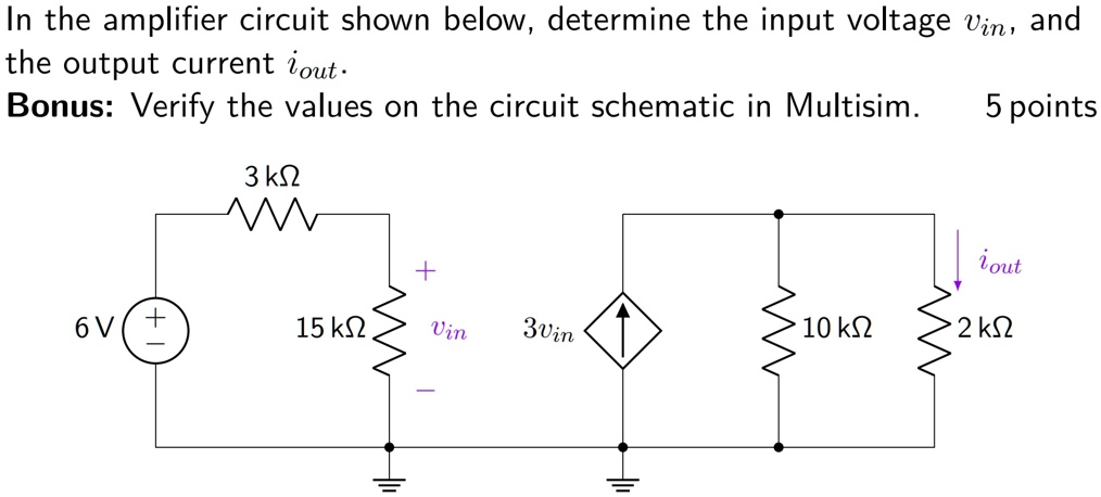 In the amplifier circuit shown below, determine the input voltage vin, and the output current ...