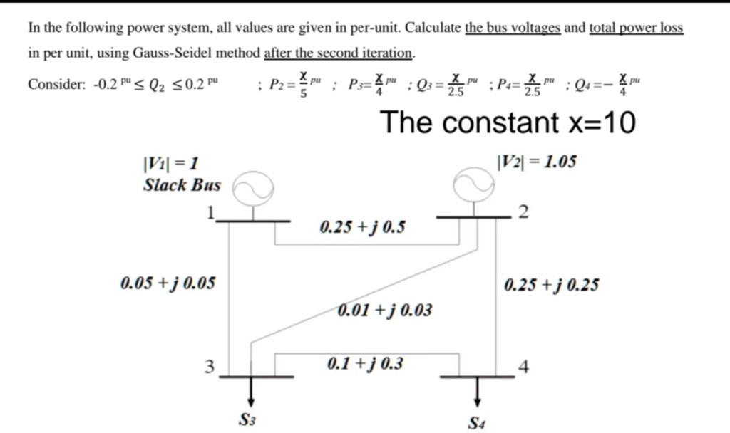 SOLVED: In the following power system, all values are given in per unit. Calculate the bus ...