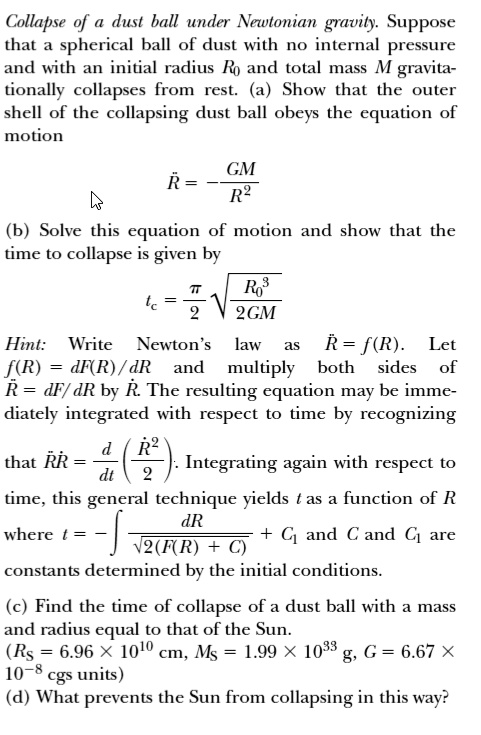Collapse of a dust ball under Newtonian gravity. Suppose that a ...