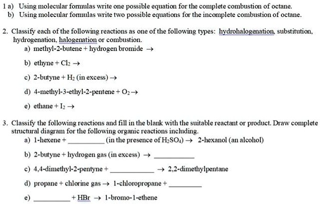 Solved Using Molecular Fomulas Write One Possible Equation For The