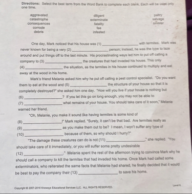 SOLVED: Directions: Select the best lerm from the Word Bark to conplete ...