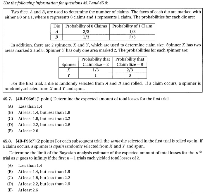 SOLVED: Use the following information for questions 45 and 45.8: Two dice, A and B, are used to ...