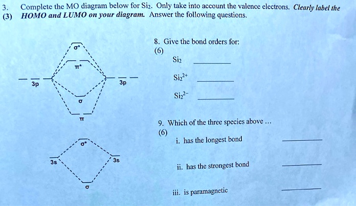 3. Complete the MO diagram below for Si2. Only take into account the ...