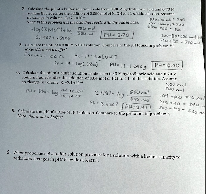 Calculate The PH Of A Buffer Solution Made From 0 30 M Hydrofluoric