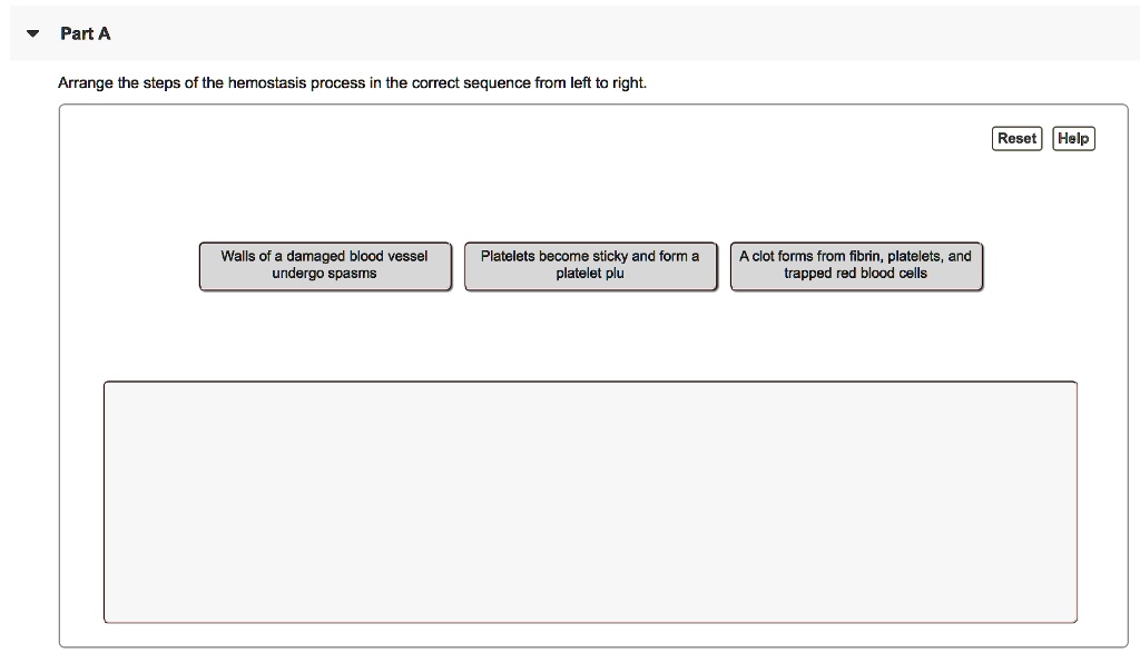 SOLVED: Part A Arrange the steps of the hemostasis process in the ...
