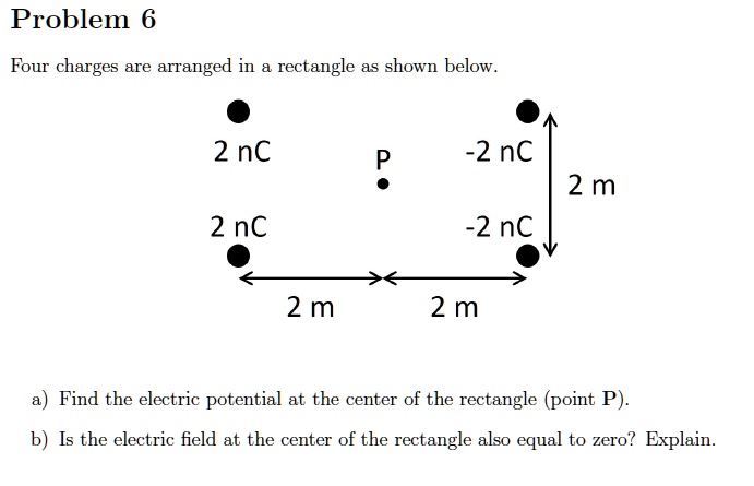 SOLVED: Problem 6 Four charges are arranged in rectangle as shown below ...