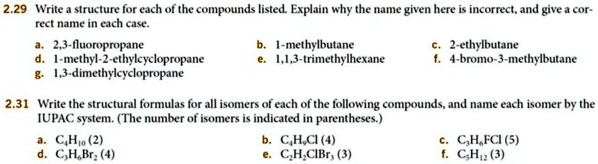 SOLVED: 2.29 Write a structure for each of the compounds listed Explain ...