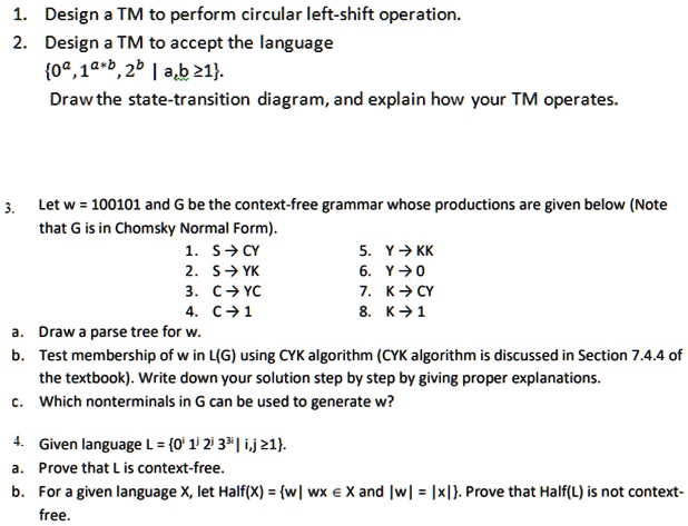 1 design a tm to perform circular left shift operation 2 design a tm to ...