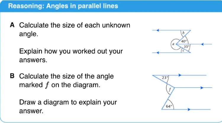 SOLVED: Reasoning: Angles in parallel lines Calculate the size of each ... SOLVED: Reasoning: Angles in parallel lines Calculate the size of each ...