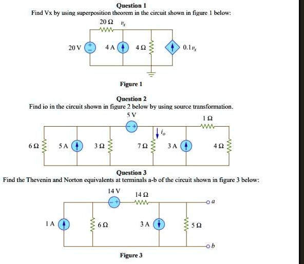 SOLVED: Question 1: Find Vx by using superposition theorem in the circuit shown in Figure 1 ...