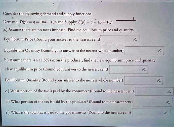 SOLVED: Texts: Consider the following demand and supply functions ...