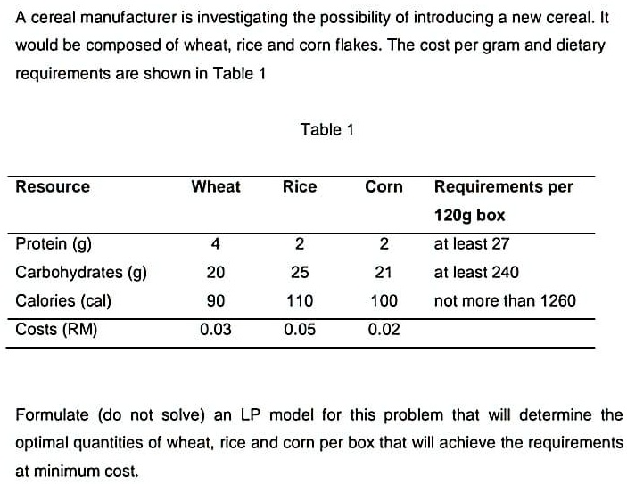SOLVED: A cereal manufacturer is investigating the possibility of introducing a new cereal. It ...