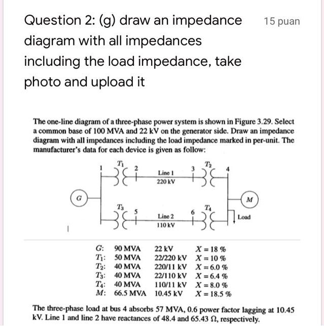Question 2: (g) draw an impedance diagram with all impedances including ...