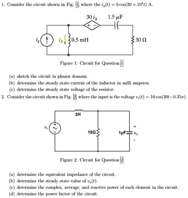 SOLVED: Texts: 1. Consider the circuit shown in Fig. 1 where the igt = 6 cos(20πt) A, R = 30 Ω ...