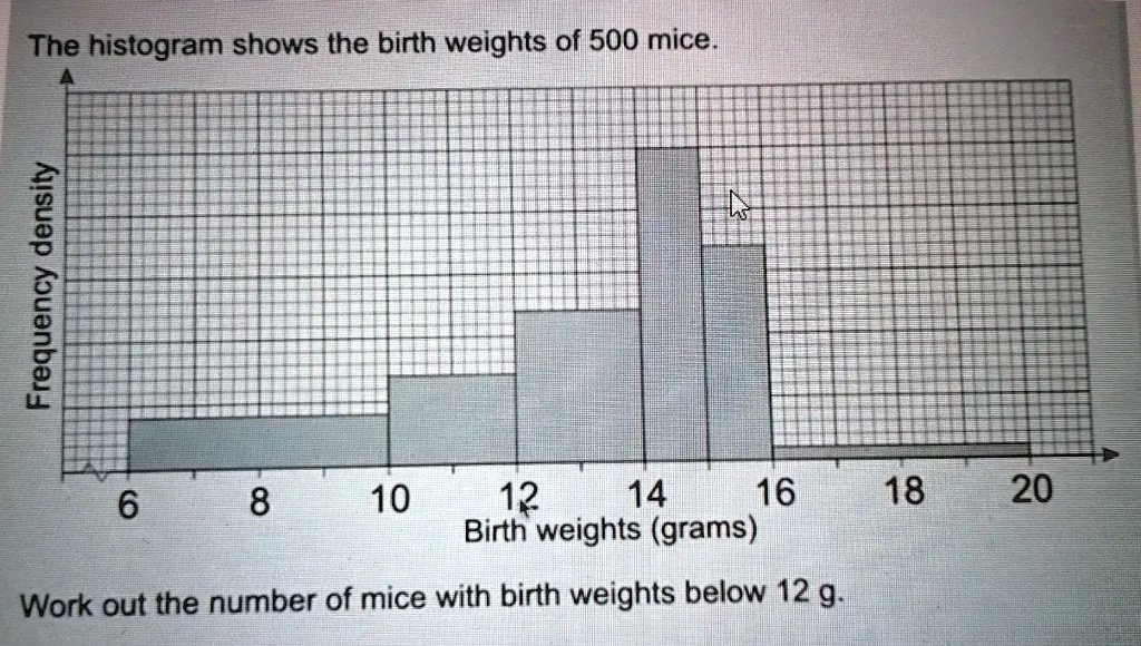 the histogram shows the birth weights of 500 mice 1 8 10 12 14 16 18 ...