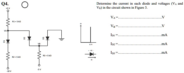 SOLVED: Q4. 5V Determine the current in each diode and voltages (V and V) in the circuit shown ...