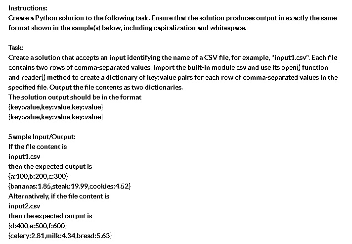 Solved Instructions Create A Python Solution To The Following Task Ensure That The Solution 9184
