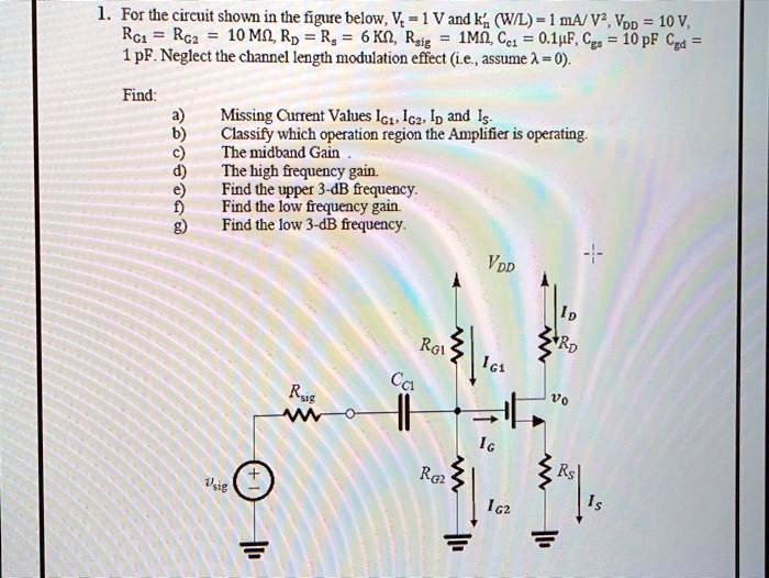 SOLVED: For the circuit shown in the figure below, V = 1V and k/WL = 1mA/V. Vpp = 10V, 1 pF ...