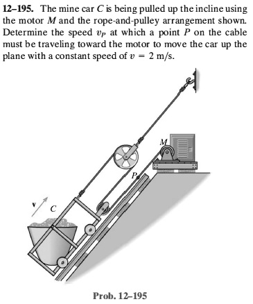 SOLVED: 12195. The mine car C is being pulled up the incline using the ...
