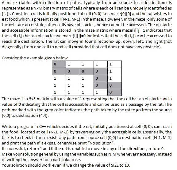 SOLVED: Using C++ A maze (a table with a collection of paths, typically from a source to a ...