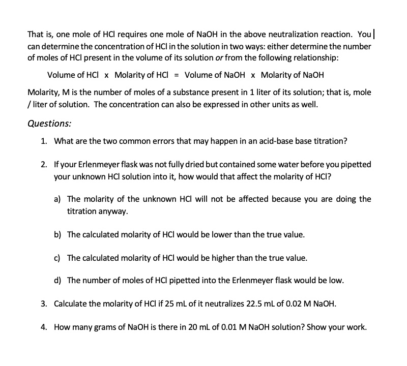 that is one mole of hci requires one mole of naoh in the above ...