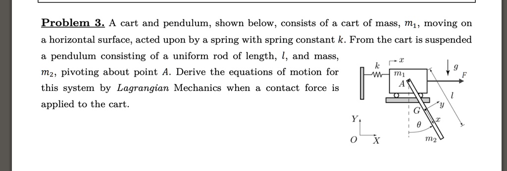 SOLVED: Problem 3. A cart and pendulum, shown below, consists of a cart ...