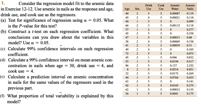 consider the regression model fit to the arsenic data in exercise 12 12 ...