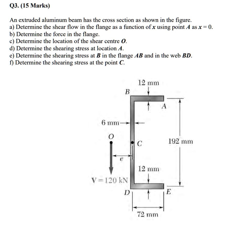 q3 15 marks an extruded aluminum beam has the cross section as shown in ...