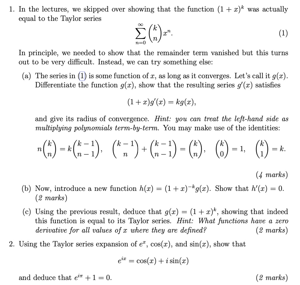 SOLVED: 1. In the lectures, we skipped over showing that the function ...