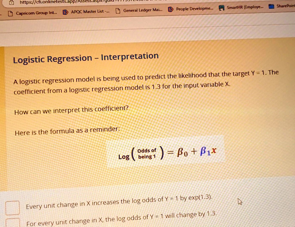 Logistic Regression - Interpretation A logistic regression model is being used to predict the ...