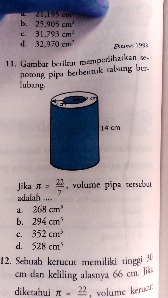 gambar berikut memperlihatkan sepotong pipa berbentuk tabung berlubang ...