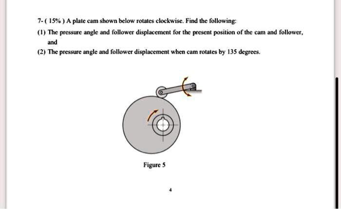 7-(15%) A plate cam shown below rotates clockwise. Find the following ...