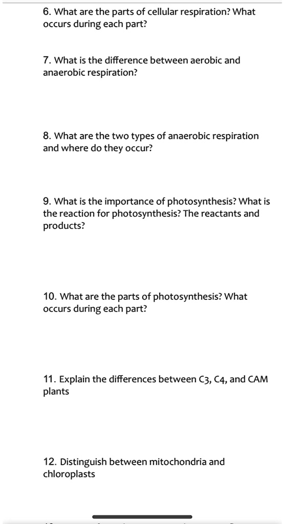 SOLVED: What are the parts of cellular respiration? What occurs during ...