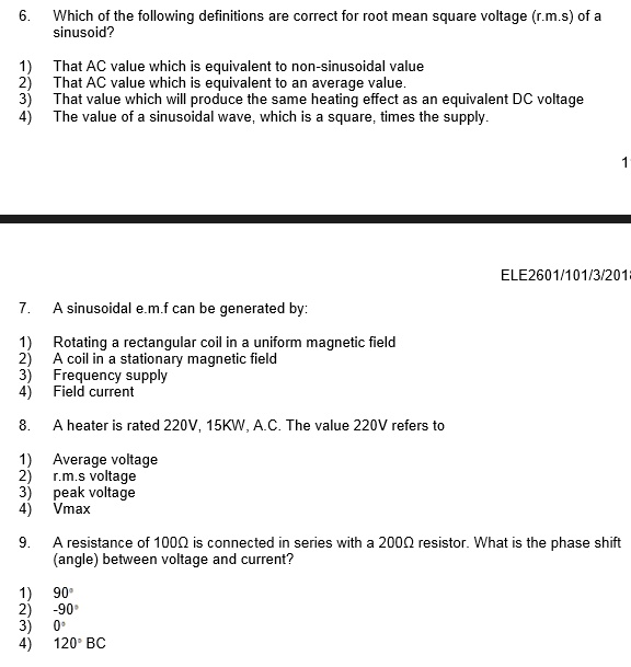 Solved Which Of The Following Definitions Are Correct For Root Mean 8967