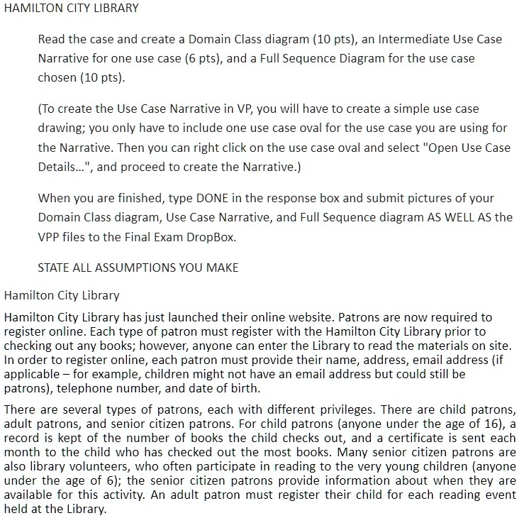 [GET ANSWER] hamilton city library read the case and create a domain ...