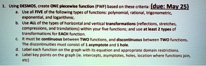 SOLVED: Uslng DESMOS, create ONE piecewise function (PWF) based on ... SOLVED: Uslng DESMOS, create ONE piecewise function (PWF) based on ...