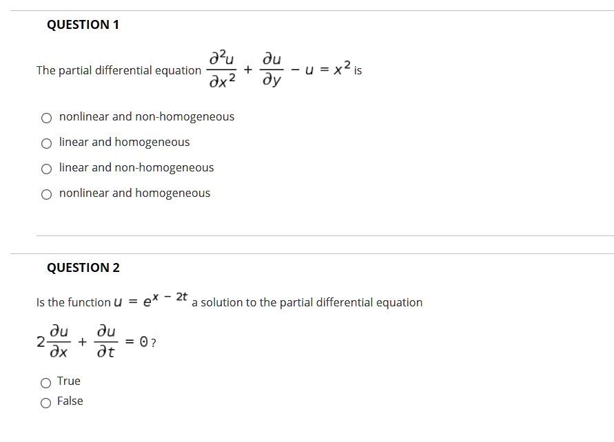 question 1 a2u the partial differential equation dx2 du ux2 dy ...