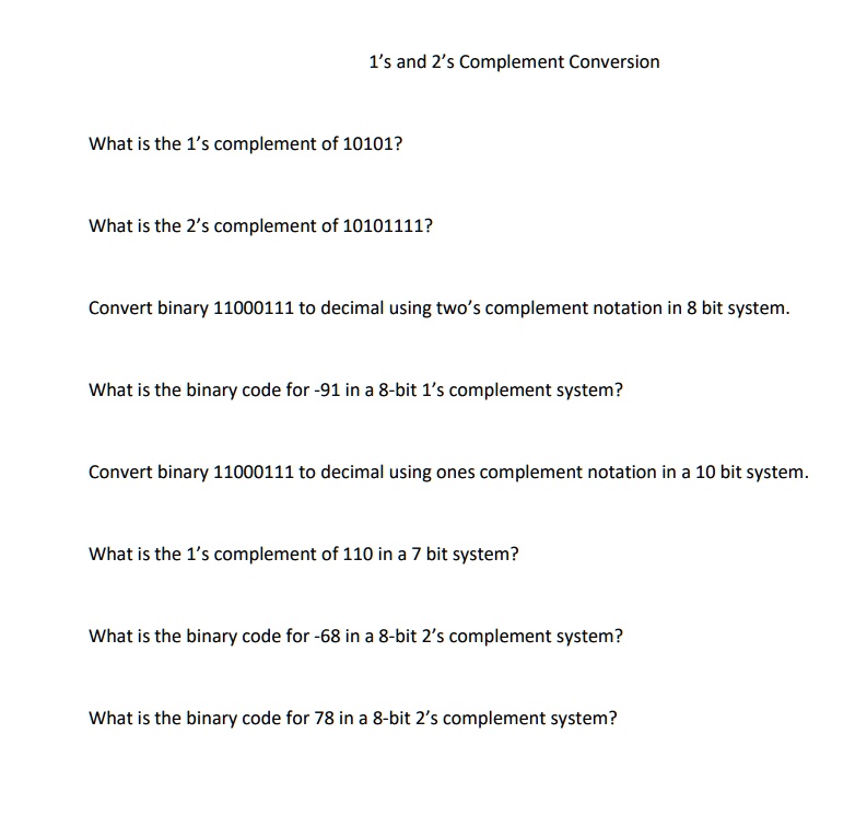Video Solution What Is The 1s Complement Of 10101 What Is The 2s Complement Of 10101111 