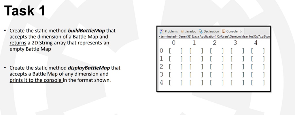 Task 1 Create the static method buildBattleMap that accepts the ...