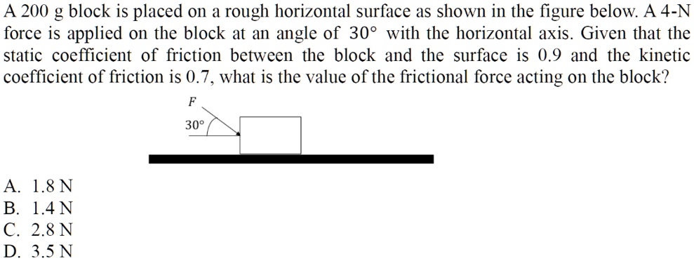 SOLVED: A 200 g block is placed 0n a rough horizontal surface as shown in the figure below: A 4 ...