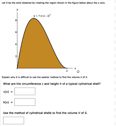 SOLVED: Let S be the solid obtained by rotating the region shown in the ...