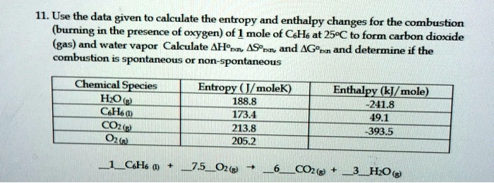 SOLVED: 1L. Use the data given to calculate the entropy and enthalpy changes for the combustion ...
