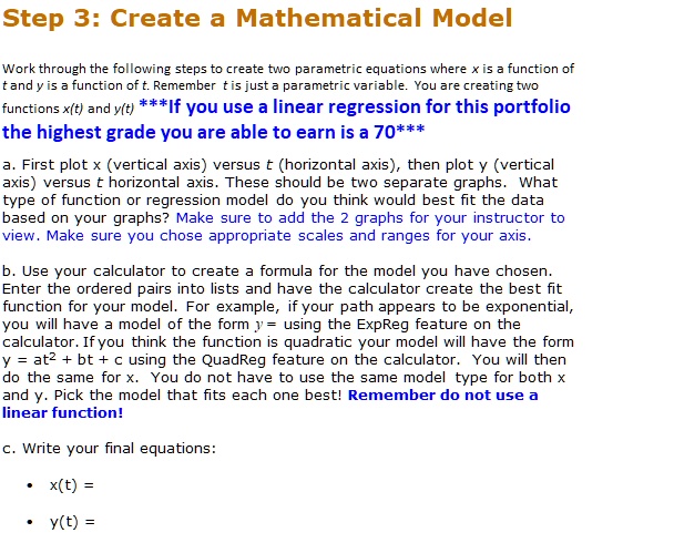 Step 3 create mathematical model work through the following...