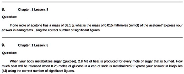 chapter lesson question one mole of acetone has mass 581 q wat ihe mass ...