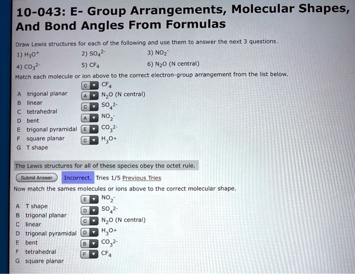10-043: E- Group Arrangements, Molecular Shapes, And Bond Angles From Formulas Draw Lewis ...