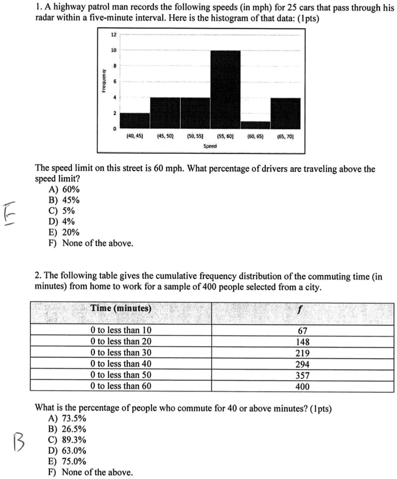 1. A highway patrol man records the following speeds (in mph) for 25 ...