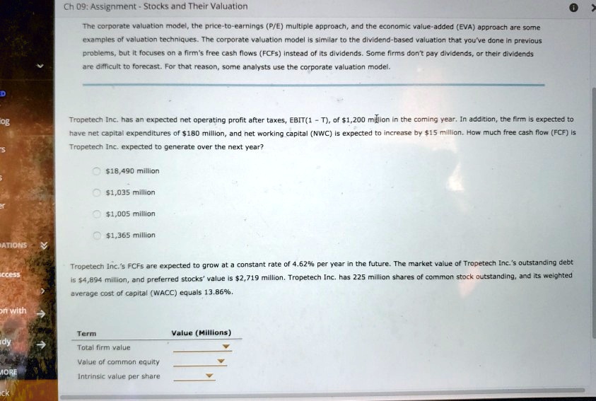 SOLVED: Ch 09:Assignment-Stocks and Their Valuation The corporate ...