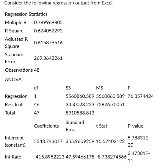 SOLVED: Using the regression output from question 1, which of the following are true? (Select ...
